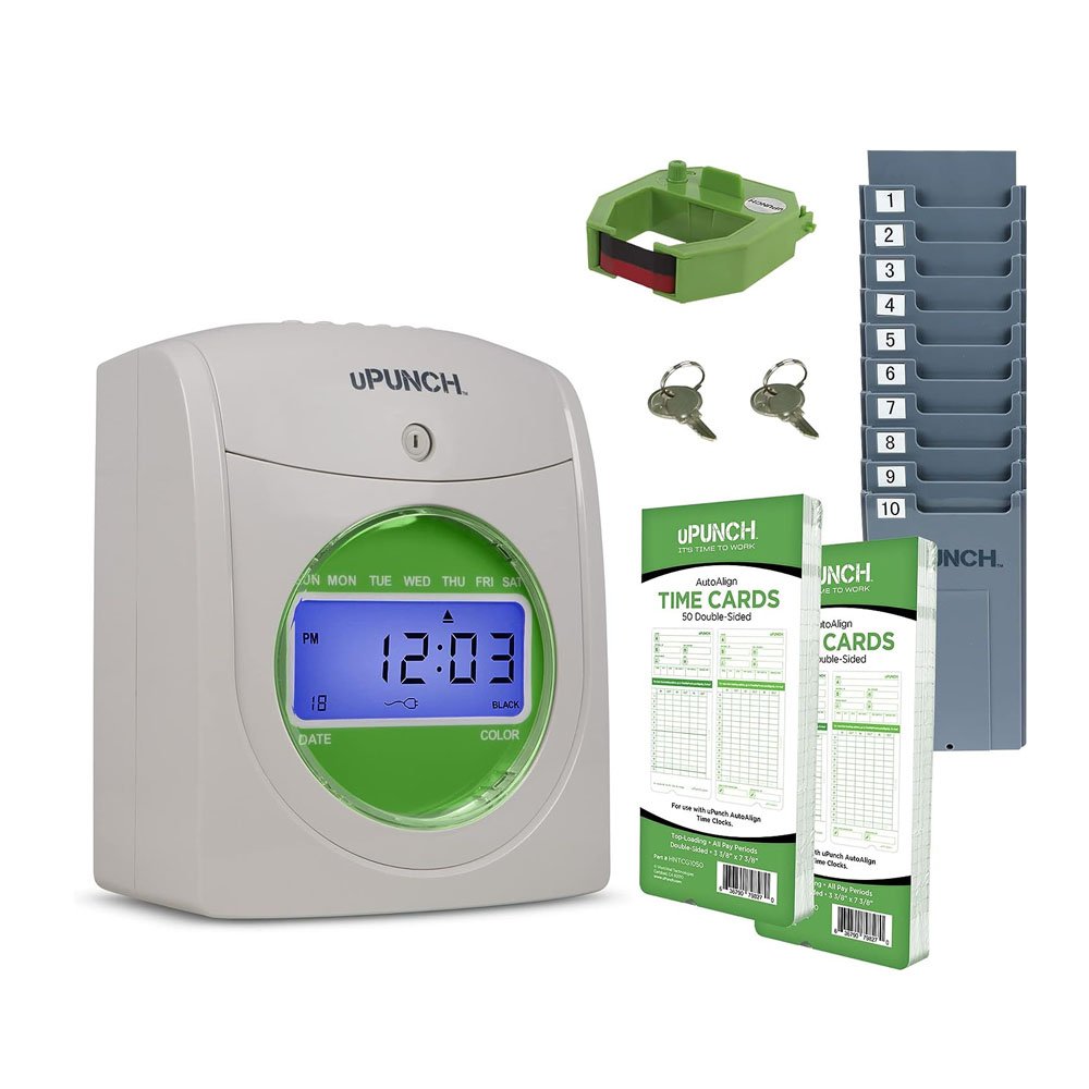 uPunch Time Clock Bundle with Cards, Time Card Rack, Ribbon- 2 Keys ...